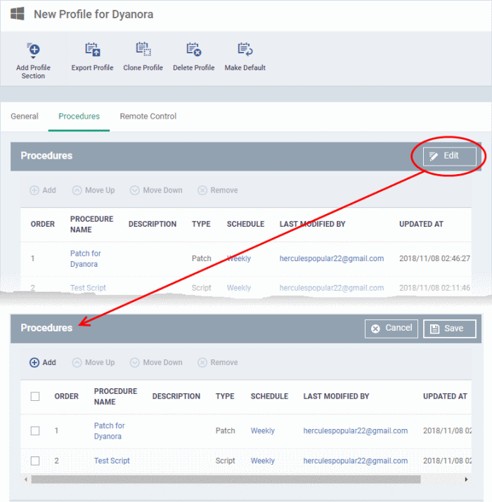 Edit / Delete Procedures, Security Manager Software, Network Endpoints, Endpoint Manager